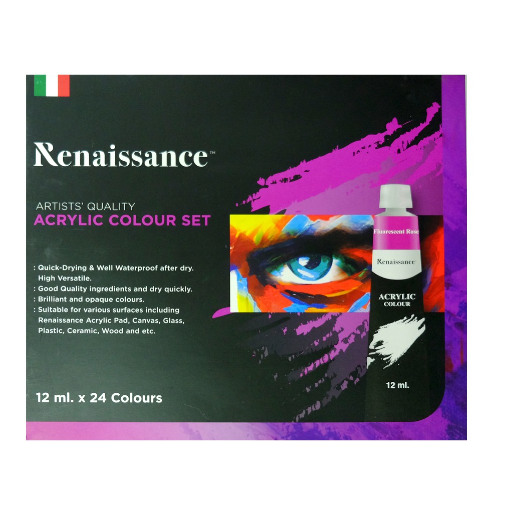 สีอะคริลิคชุด 12/24 สี 12ml ตรา Renaissance Acrylic Colours Set ...