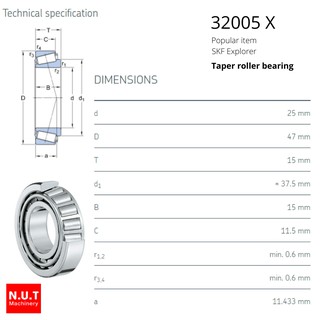 ตลับลูกปืนเตเปอร์ SKF 32005 X/Q Taper roller bearing | Shopee Thailand