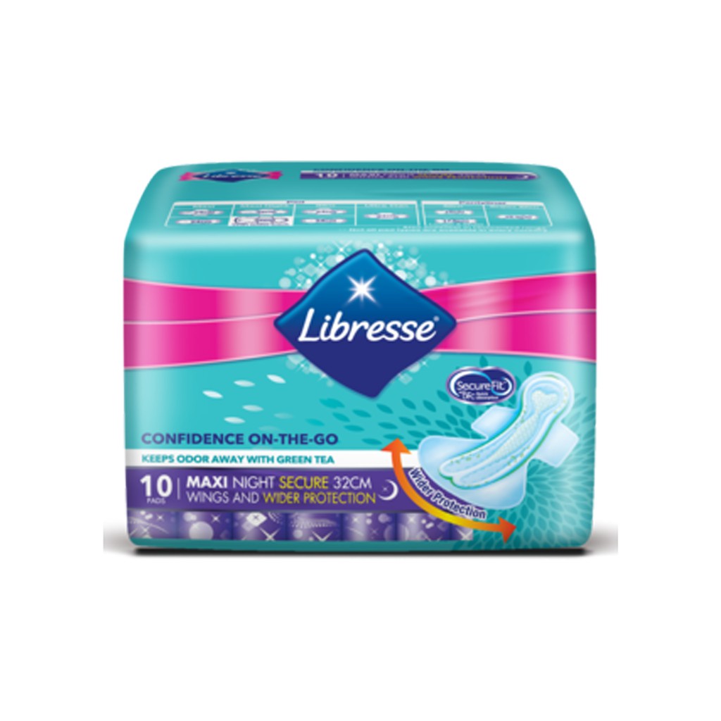 ผ้าอนามัย ลีเบรสส์(Libresse) สูตรชาเขียว ปกป้องกลางคืน มีปีก 10 ชิ้น ...