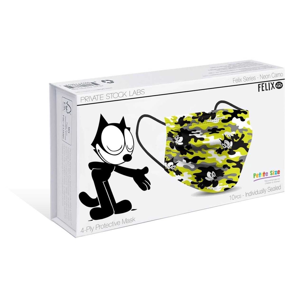 (For Kids) Petite size 4-Ply Protective Mask Felix Series - Neon Camo ...