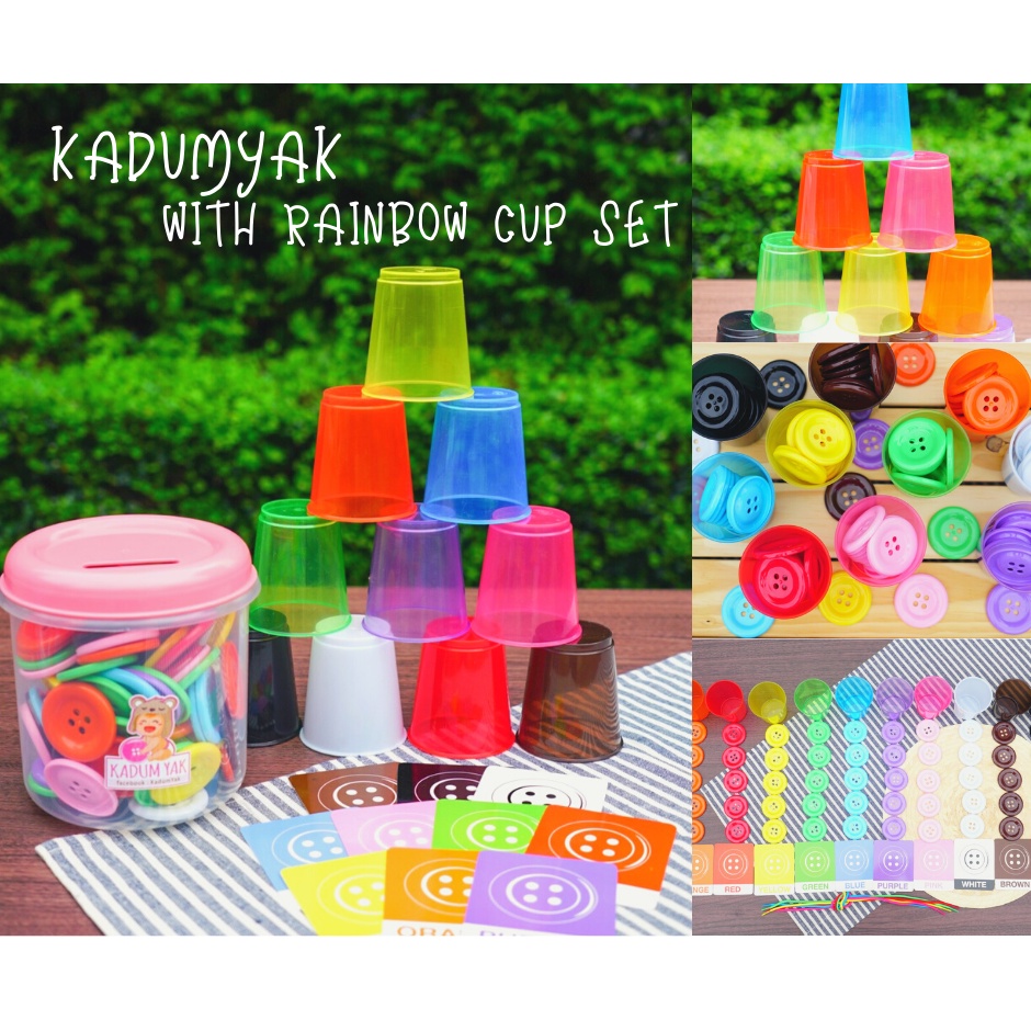 ชุดใหม่‼️ KadumYak Rainbow Cup Set กระดุมยักษ์ พร้อมแก้วแยกสี ครบ 10 สี ...