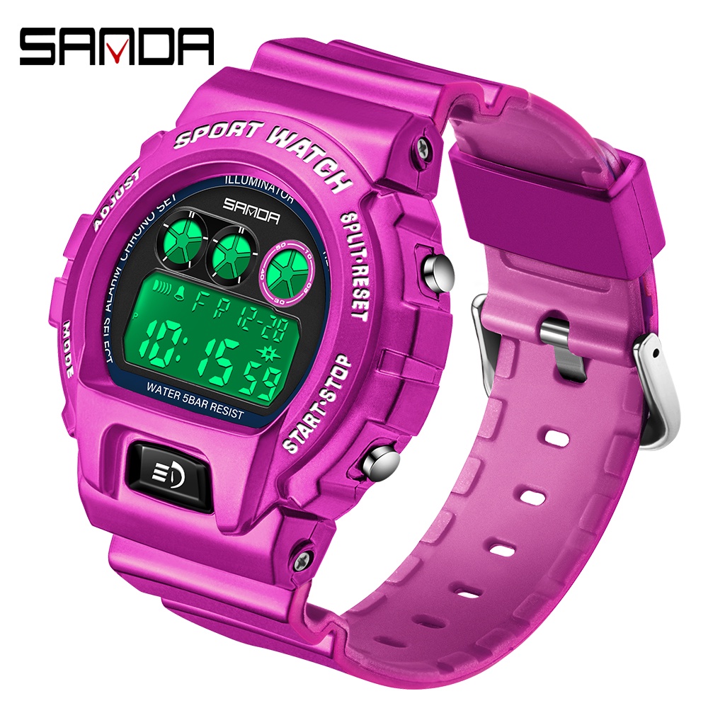 Sanda นาฬิกาข้อมือดิจิทัล มีไฟ LED มัลติฟังก์ชั่น กันน้ํา หน้าปัดบอกปฏิทิน เรืองแสง 2017-8 ...