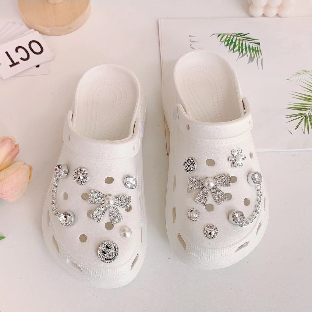 Crocs Jibbitz Silver Crystal DIY Set Shoes Charm Button | Shopee Thailand