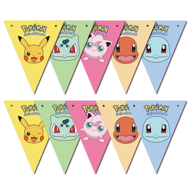 Pokemon Go Pikachu Theme Party Banner Bunting Flags สําหรับตกแต่งงาน ...