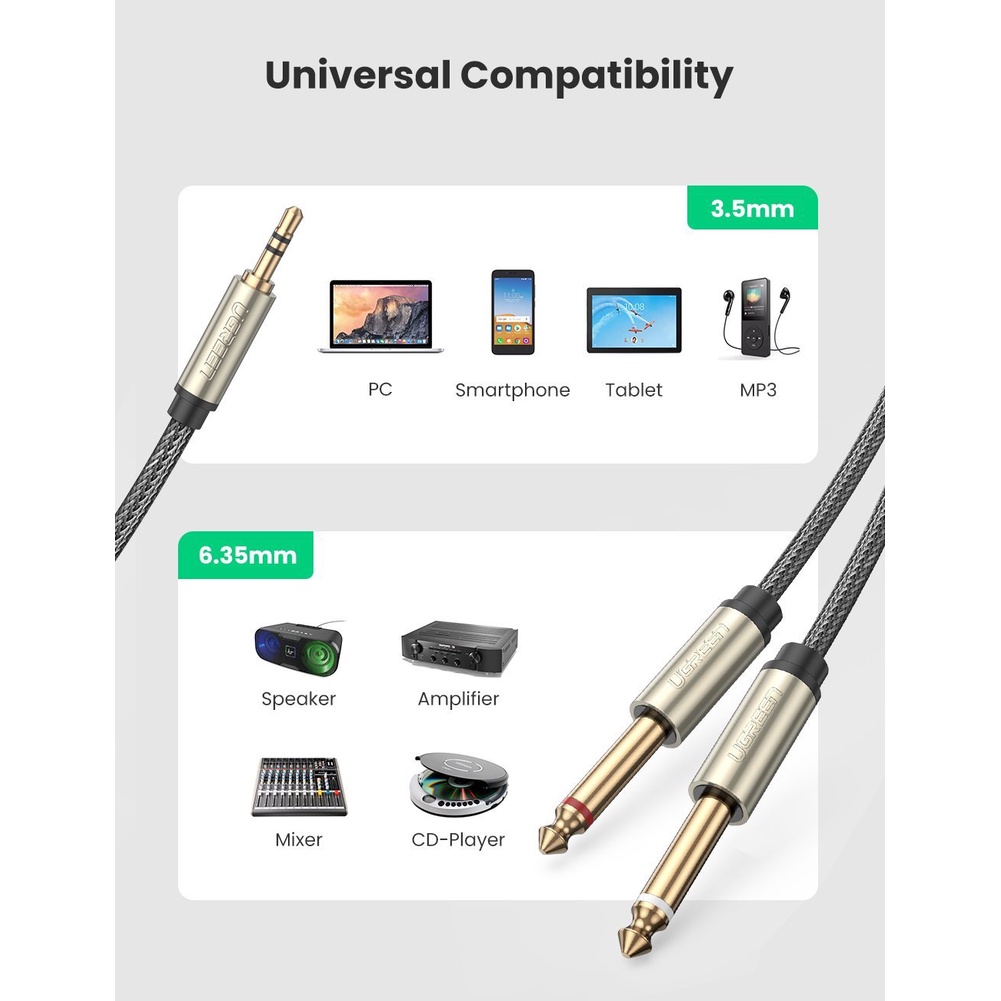 Ugreen รุ่น AV126 สายแปลง Jack 3.5mm TSR to Dual 6.35mm TS Adapter ...