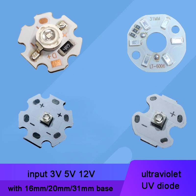 ไดโอดหลอดไฟ LED 3V 5V 12V UV อัลตราไวโอเลต 365nm 395nm พร้อมฐาน 5 ชิ้น ...