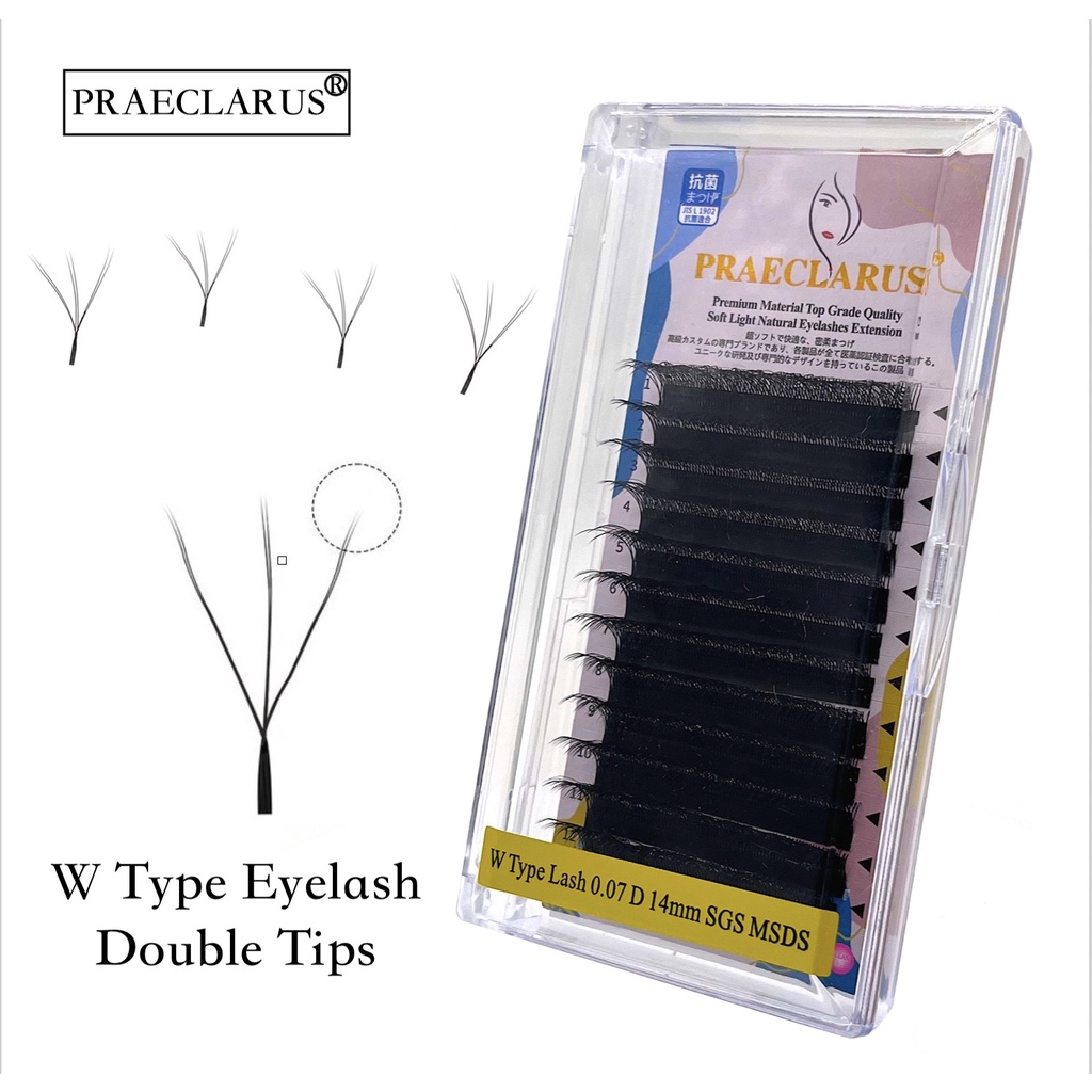 PRAECLARUS W Lash 3D Double Tips ขนตาปลอม ขนมิงค์ 3D นิ่ม หนา 0.07 มม. ...