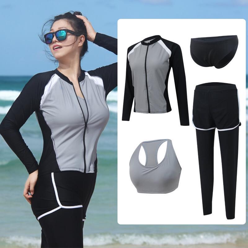 ชุดว่ายน้ำไซส์ใหญ่กัน uv ไซส์ 5xl เซต 5 ชิ้น มีเสื้อแขนยาว บรา บิกินี่ กางเกงขาสั้นและกางเกงขา ...