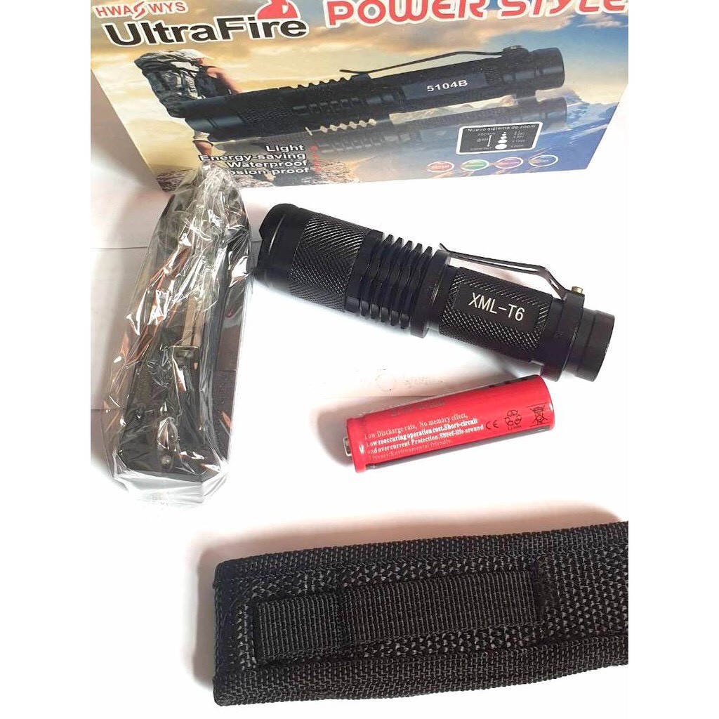 ชุด UltraFire XML-T6 ไฟฉายสว่างมาก รุ่น 5104B พร้อมถ่านชาร์จ 18650 ...