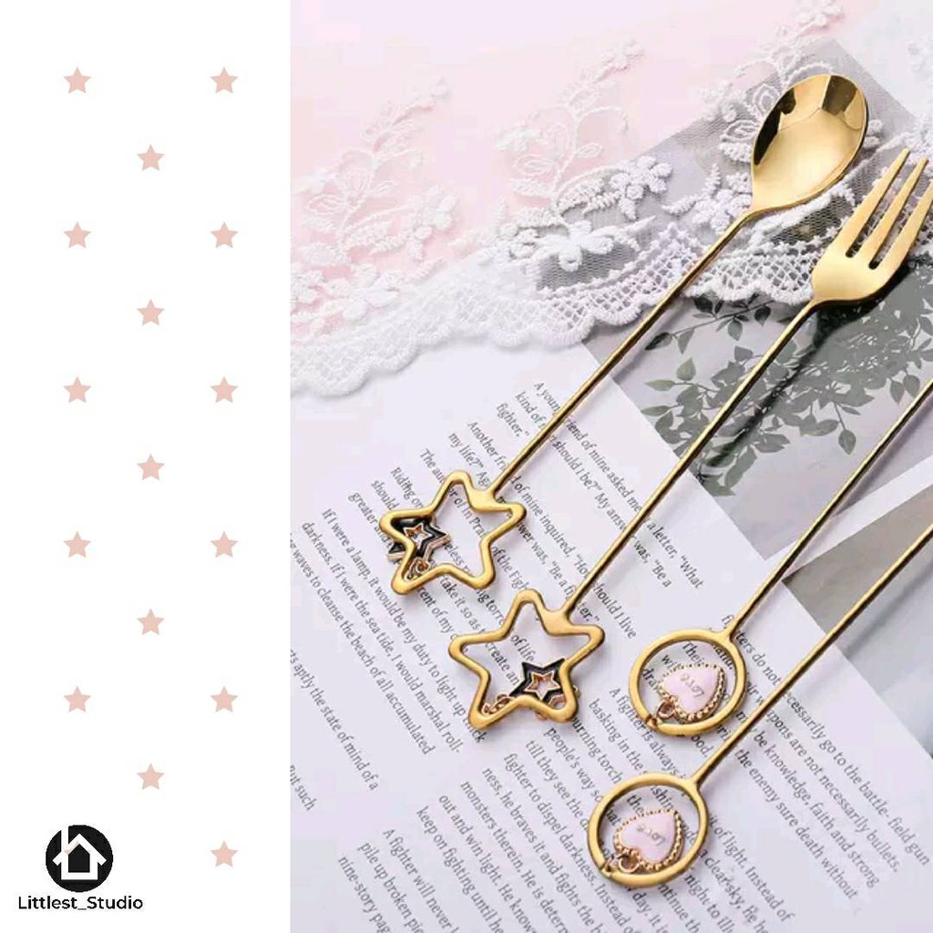 Littlest Studio ช้อน ส้อม สแตนเลส ทานขนม ทานกาแฟ ชงกาแฟ พกพา มีกล่อง ...