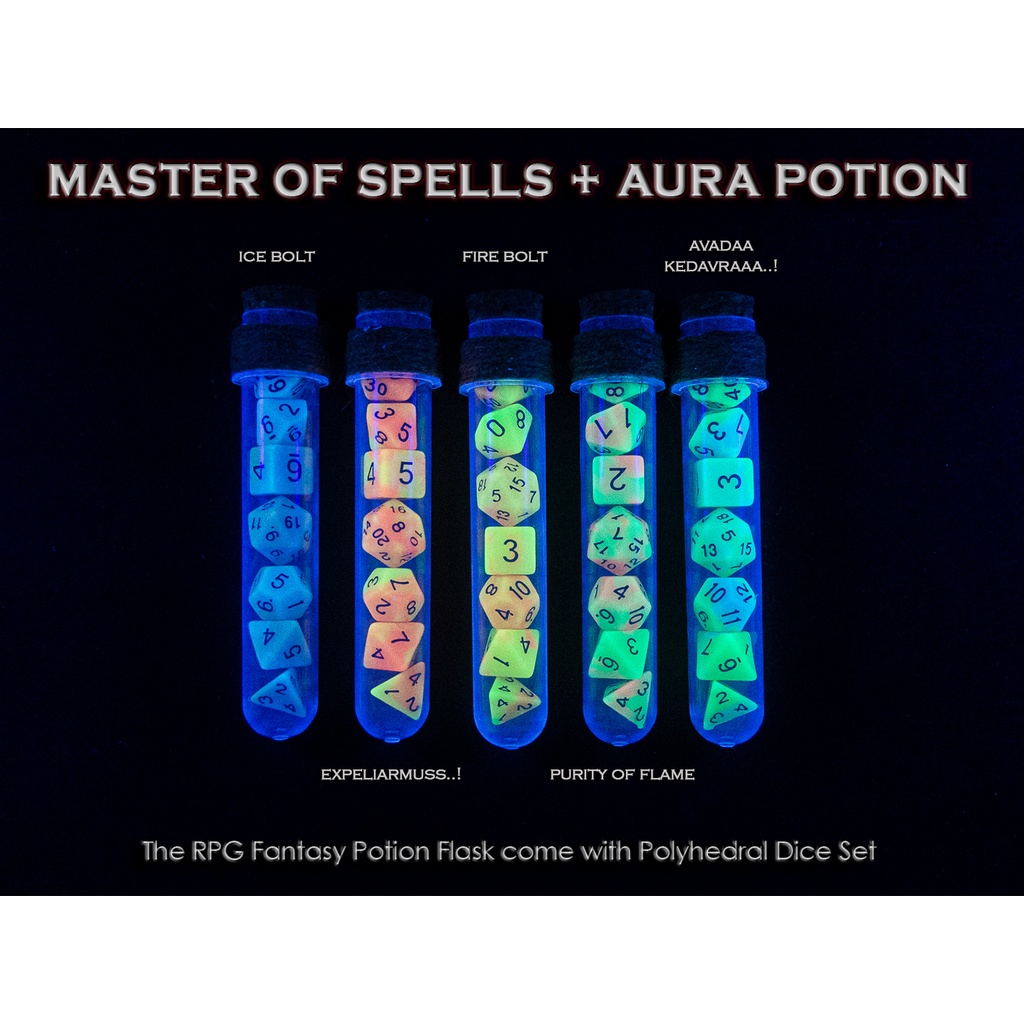 Spell Aura Potion Flask with Dice Set of 7 | ลูกเต๋า Dice DnD D&D MTG ...