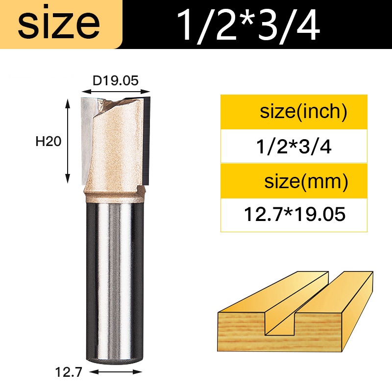 Tideway Straight Router Bits 1/2 1/4 Shank Double Flute Plunge Milling ...
