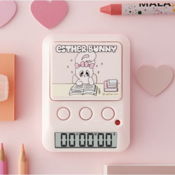 Dretec X Esther bunny / Stop watch timer for study cooking pink cute ...