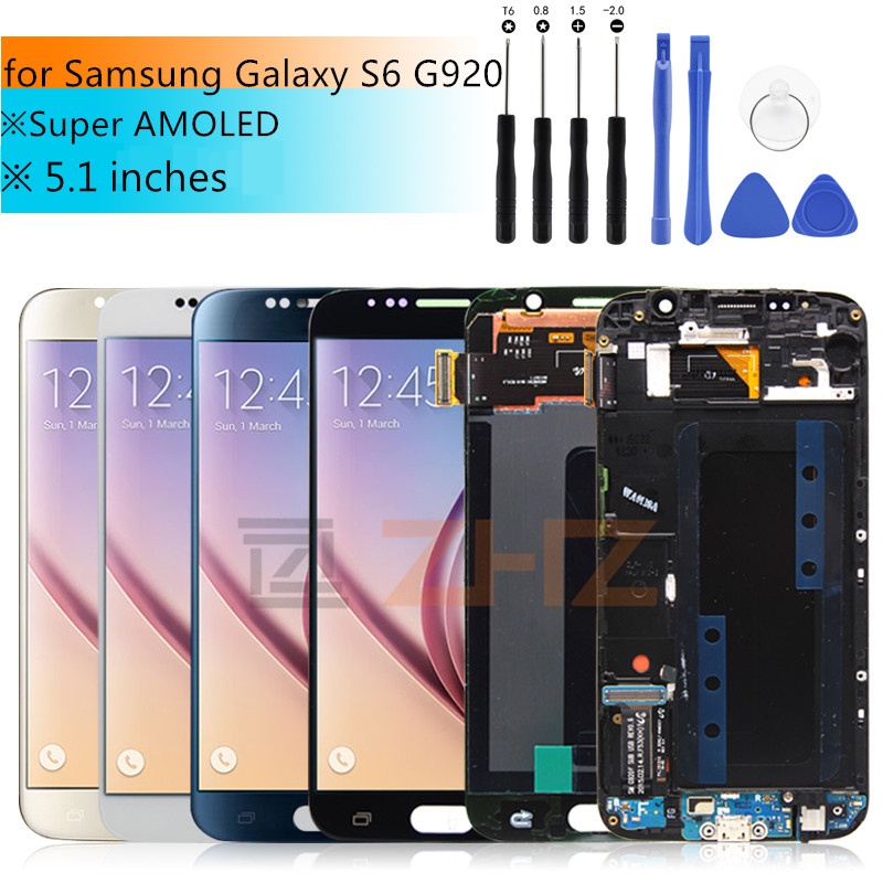 หน้าจอแสดงผล lcd ดิจิทัล lcd พร้อมกรอบ สําหรับ samsung galaxy s6 G920 ...