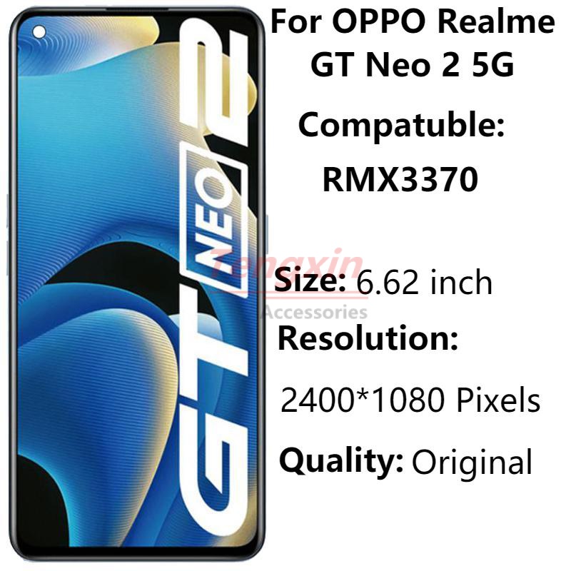 6.62 นิ้ว AMOLED สําหรับ Oppo Realme GT Neo 2 จอแสดงผล LCD กรอบ Realme GT Neo 2 RMX3370 จอแสดงผล ...