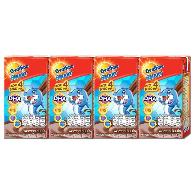 (แพ็ค 4) Ovaltine Smart โอวัลติน สมาร์ท ผลิตภัณฑ์นมยูเอชที รสช็อกโกแลตมอลต์สูตรผสมน้ำมันปลา 110 ...