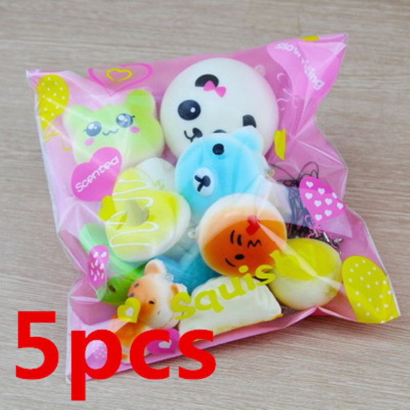 New 5Pcs Squishy Cake Panda Bread Donut Keychain Slow Rising Squishy ...