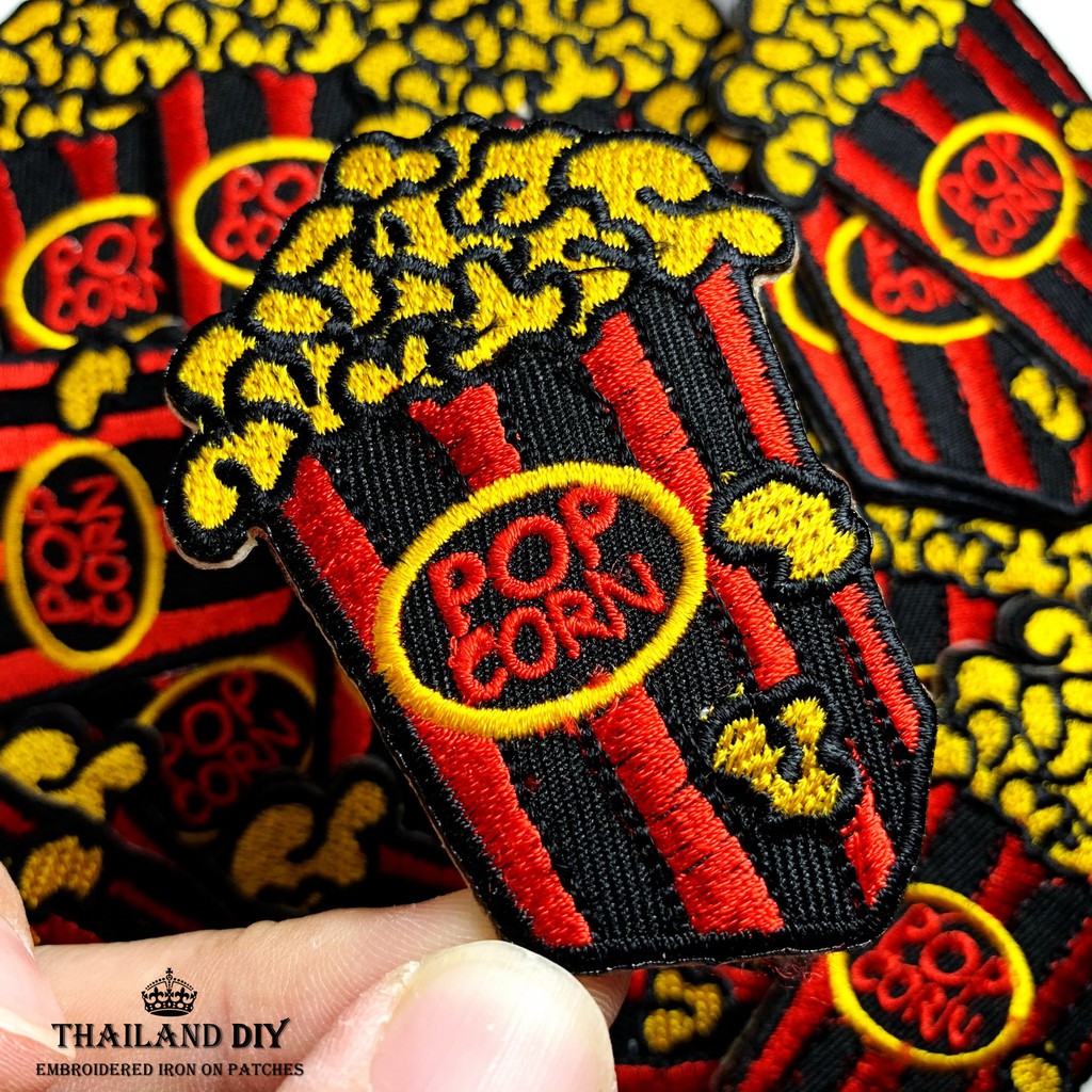 ตัวรีดป๊อปคอร์น ข้าวโพดคั่ว การ์ตูน อาหาร Popcorn Food Patch งานปัก DIY wop ตัวรีด ติดเสื้อ ...