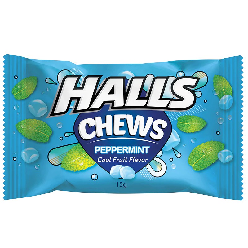 3 ซอง ฮอลล์ชิวส์ลูกอบเคี้ยวหนึบกลิ่นเปปเปอร์มินต์ 15กรัม Halls Chews ...