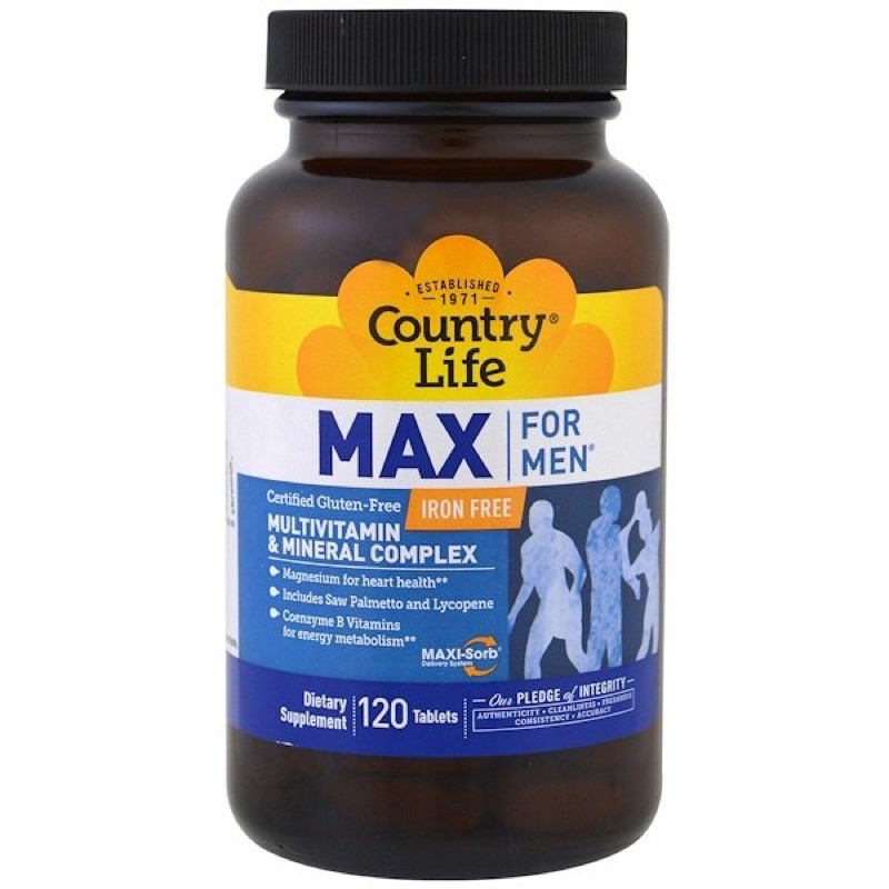 Country Life, Max for Men, Multivitamin & Mineral Complex, Iron-Free ...