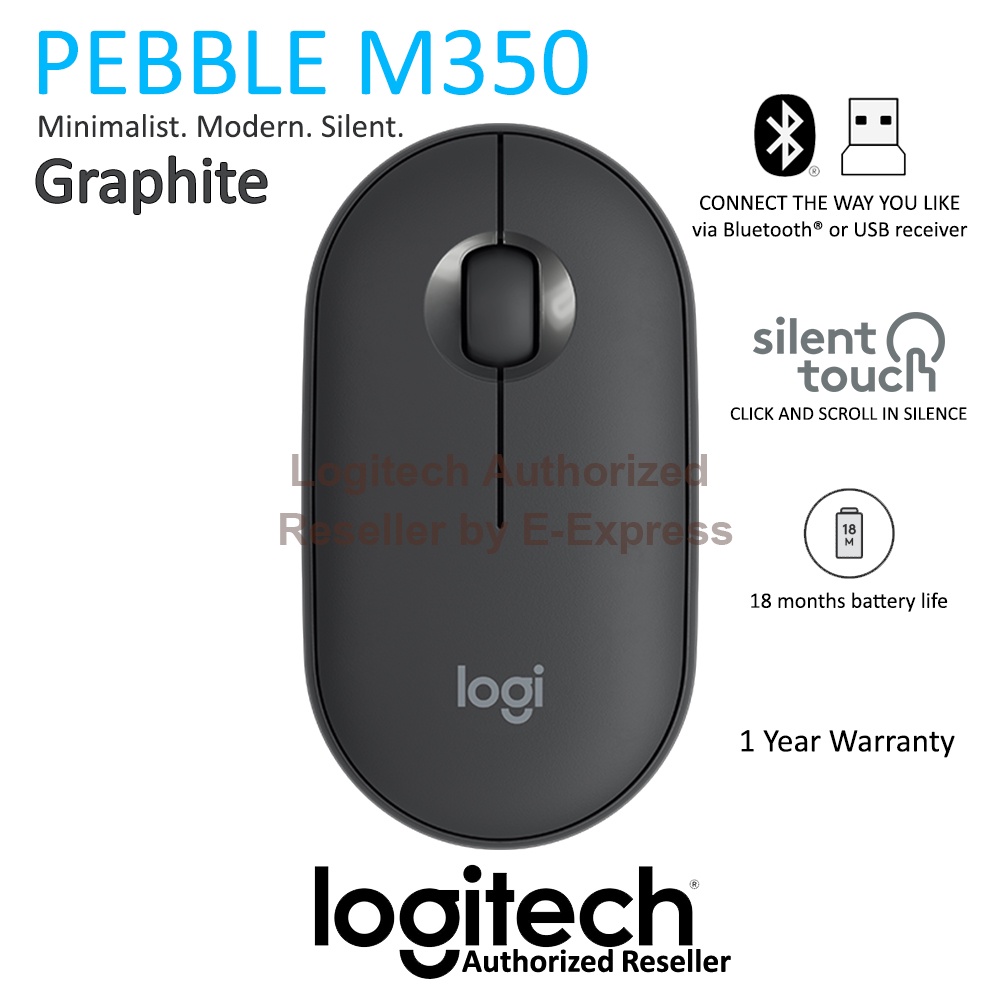 Logitech M350 Pebble Wireless and Bluetooth Mouse เมาส์ไร้สาย สีดำ ของ ...