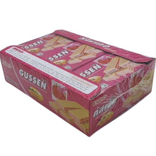 12 ชิ้น กัสเซ็น ขนมเวเฟอร์ ไส้ครีม รสสตอเบอร์รี่ gussen wafer filled ...