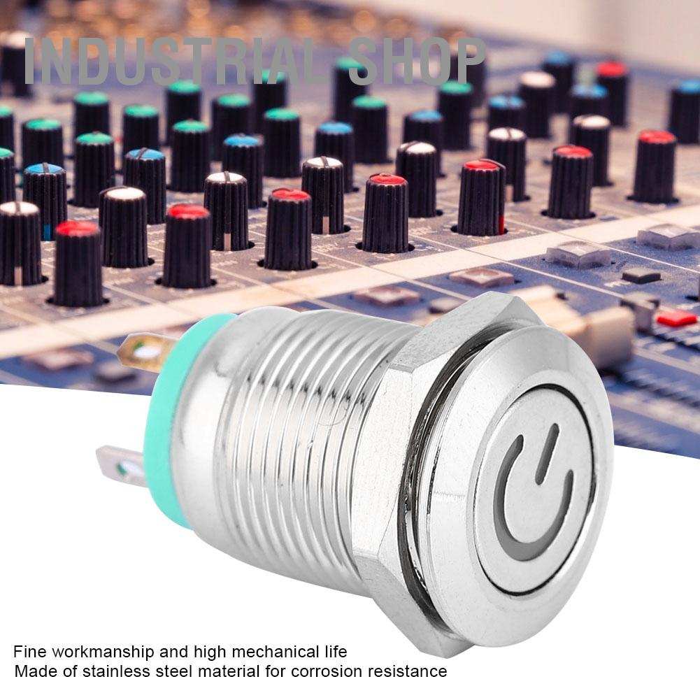 Industrial Shop Green LED Light Flat Head Self-Reset Metal Push Button ...