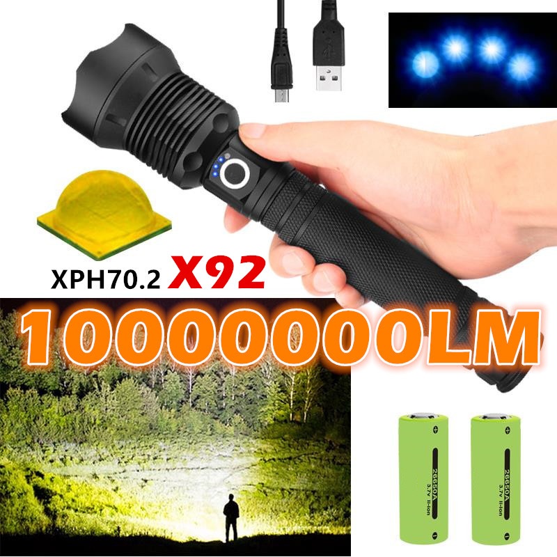 ใหม่ ไฟฉาย LED CREE XHP70 พลังงานสูง ซูมได้ 26650 ชาร์จ USB สําหรับล่า ...