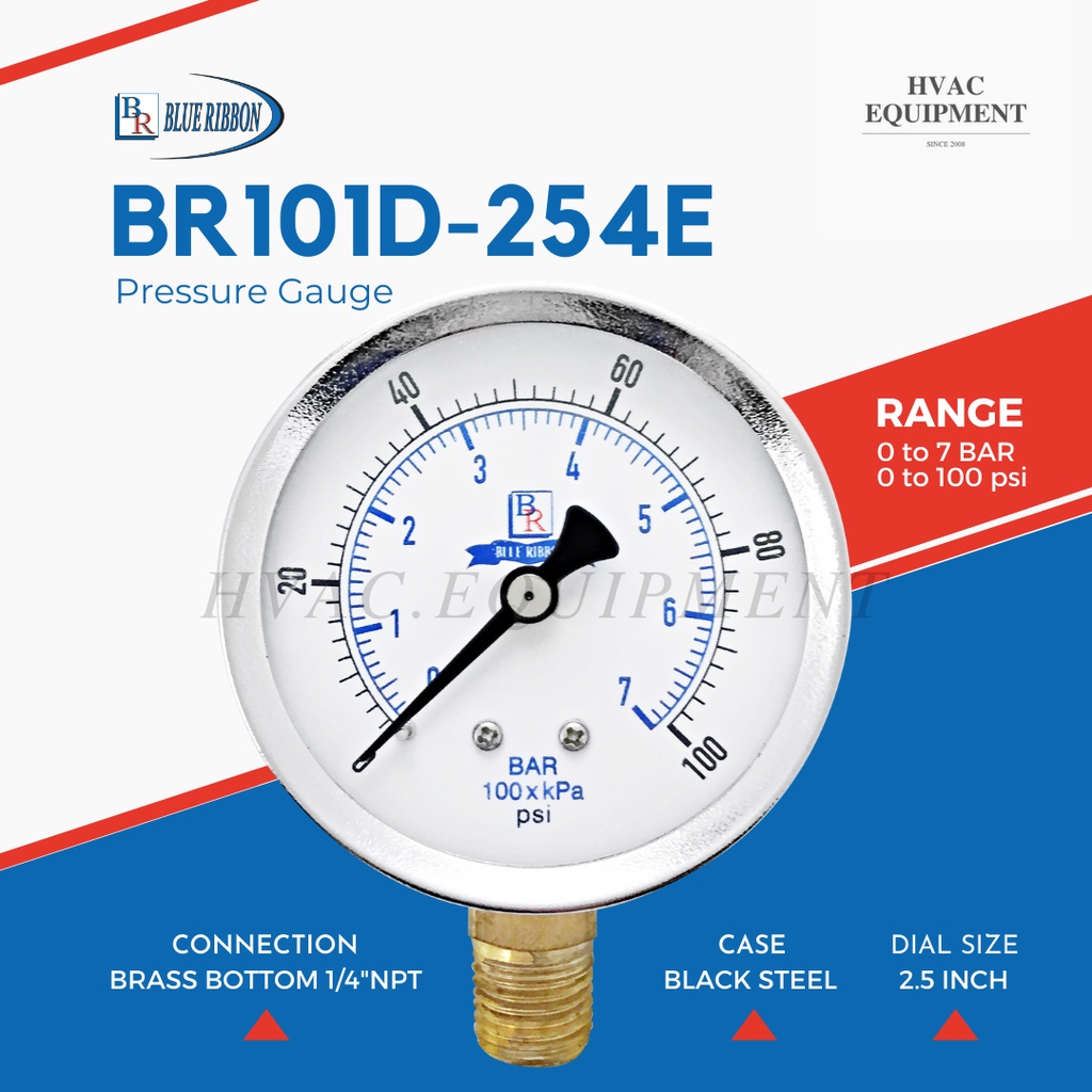 BR101D หน้าปัด 2.5 นิ้ว หน่วย bar และ psi เกลียวออกล่าง 1/4"NPT ...