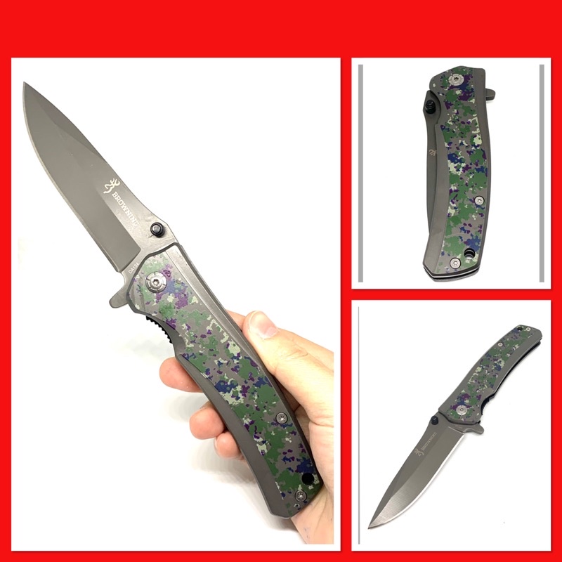 มีดพับ Browning DA-134 ด้ามจับวัสดุ Stainless Steel สกรีนลายพราง สาร ...