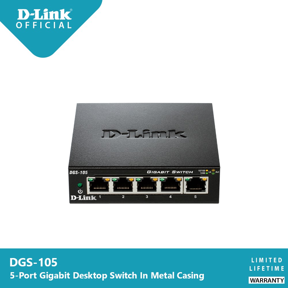 D-Link DGS-105 5-port Unmanaged Gigabit Switch (Metal Casing) | Shopee ...