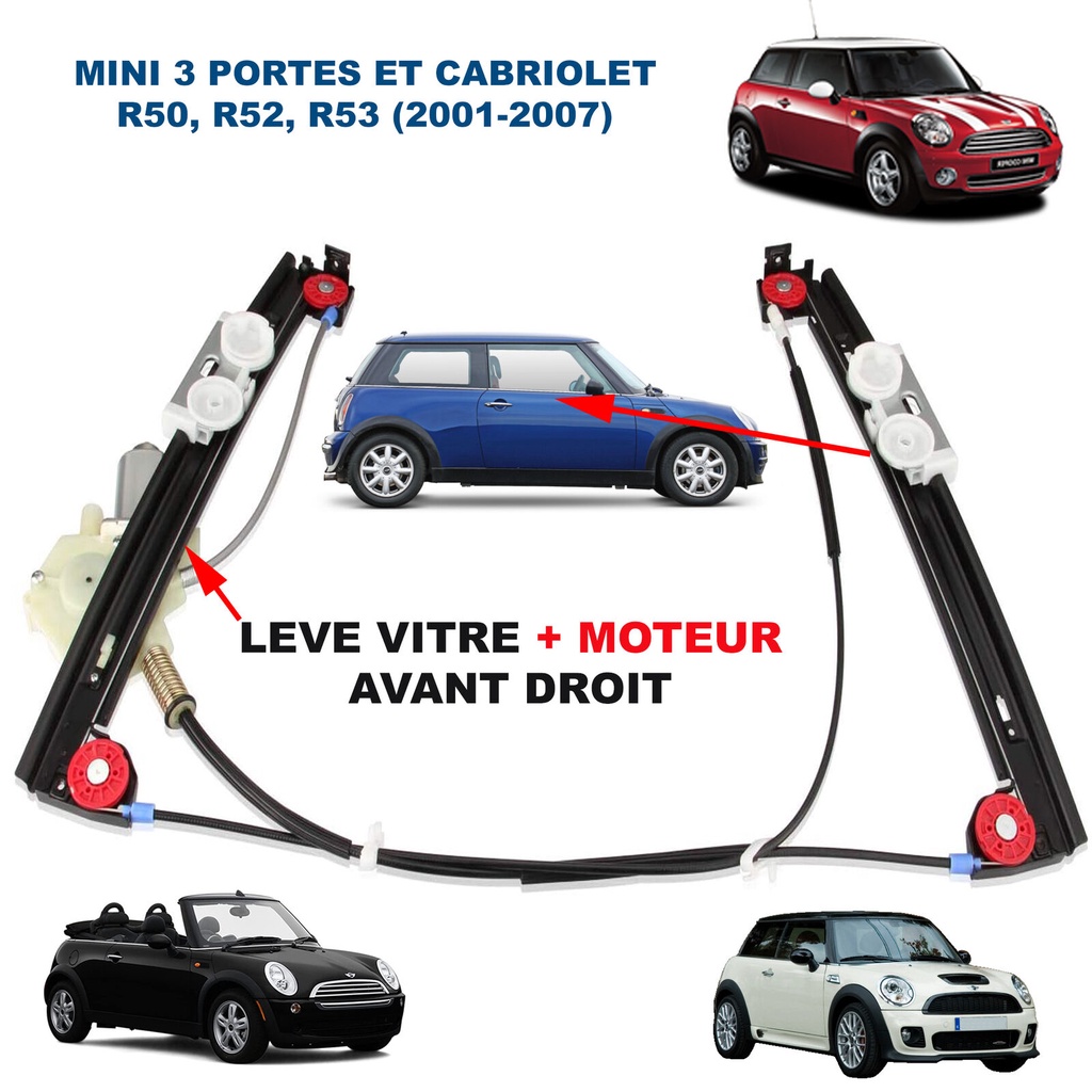 ด้านหน้าขวา Window Regulator & มอเตอร์ BMW Mini One Cooper R50 R52 R53 ...