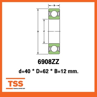 6908ZZ ตลับลูกปืนเม็ดกลมร่องลึก ฝาเหล็ก 2 ข้าง 6908-2Z ( DEEP GROOVE ...