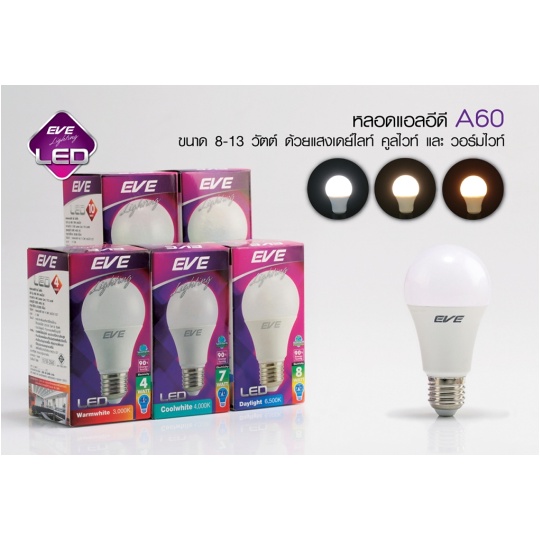 หลอดไฟกลม A60 bulb Led 8w 30000hrs EVE | Shopee Thailand