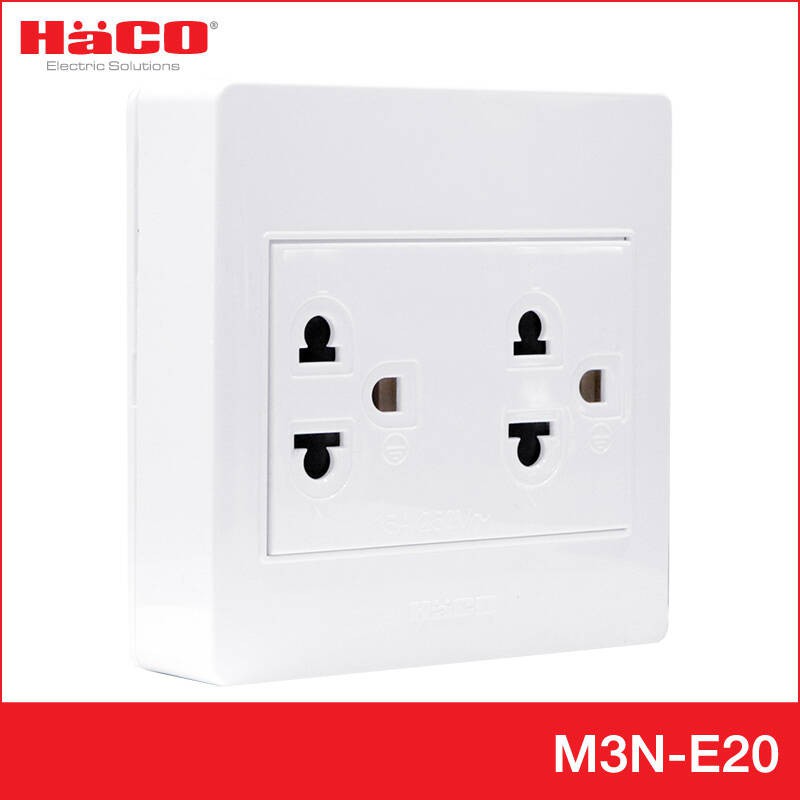 Haco M3N-E20 เต้ารับ 3 ขา 2 ช่อง แบบลอย | Shopee Thailand