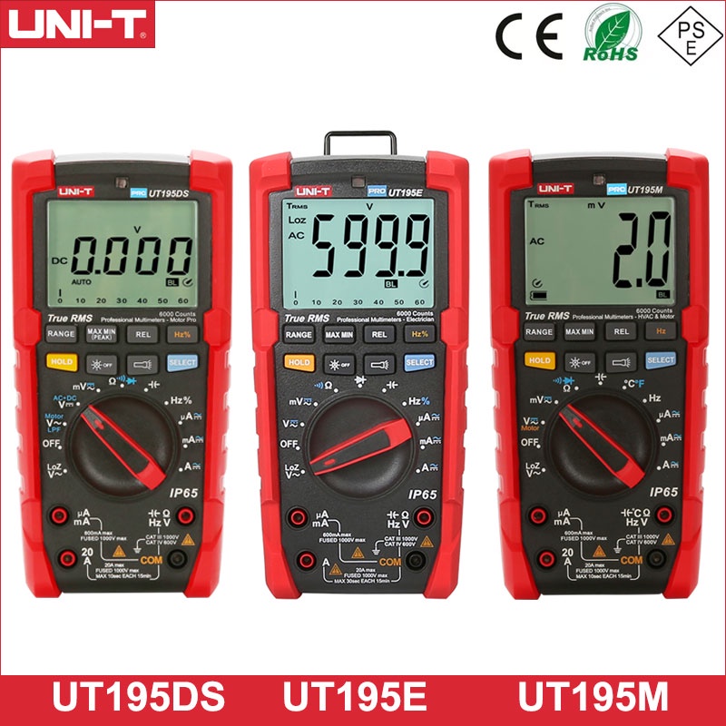 Uni-t UT195E UT195M UT195DS มัลติมิเตอร์ RMS ACV 750V 5kHz แบนด์วิดท์ IP65 คะแนน 2 เมตร กันตก ...