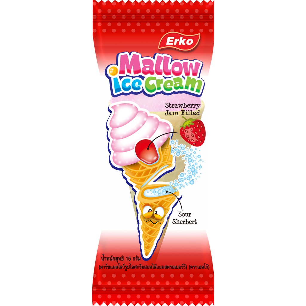 เออโก้ แมลโลว์ ไอศกรีม สอดไส้ แยมสตรอเบอร์รี 15กรัม x 12แท่ง / Erko ML ...