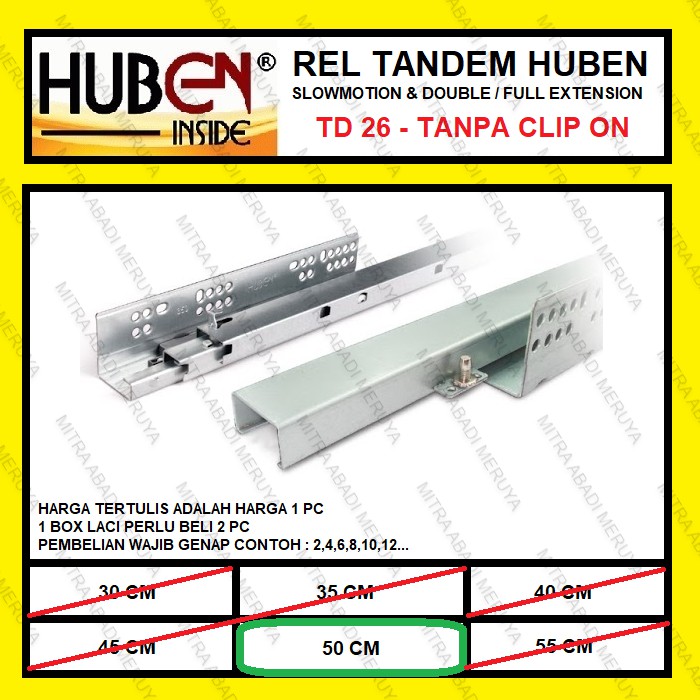 HUBEN รางลิ้นชัก Tandem 50 ซม. HUBEN TD-26 Tandem Rail | Shopee Thailand
