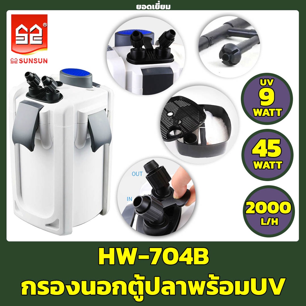 กรองนอกตู้SUNSUN HW-702B/703B/704B มีปั๊ม กรองน้ำได้ละเอียด มีประสิทธิภาพ เสียงเบา ประหยัดไฟ ...