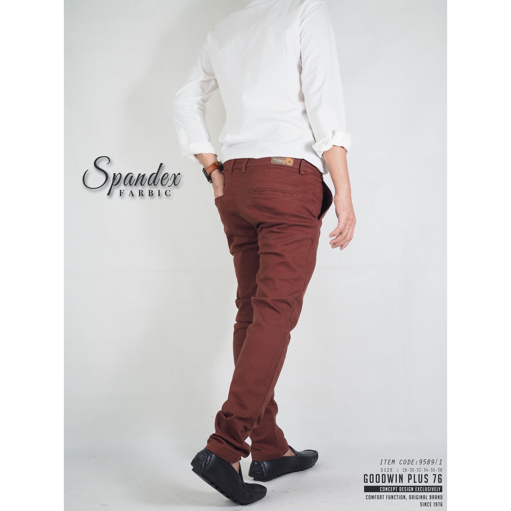 ⚡GW⚡9589 กางเกงขายาว ผู้ชาย ผ้ายืด สีพื้น Slim fit ยาว 41-43 นิ้ว ไซส์ 28-38 Goodwin Brand ...