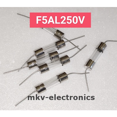 (10ตัว) F5AL250V , 5A 250V ฟิวส์หลอดแก้วมีขา Glass Fuse 5x20mm. (รหัส ...