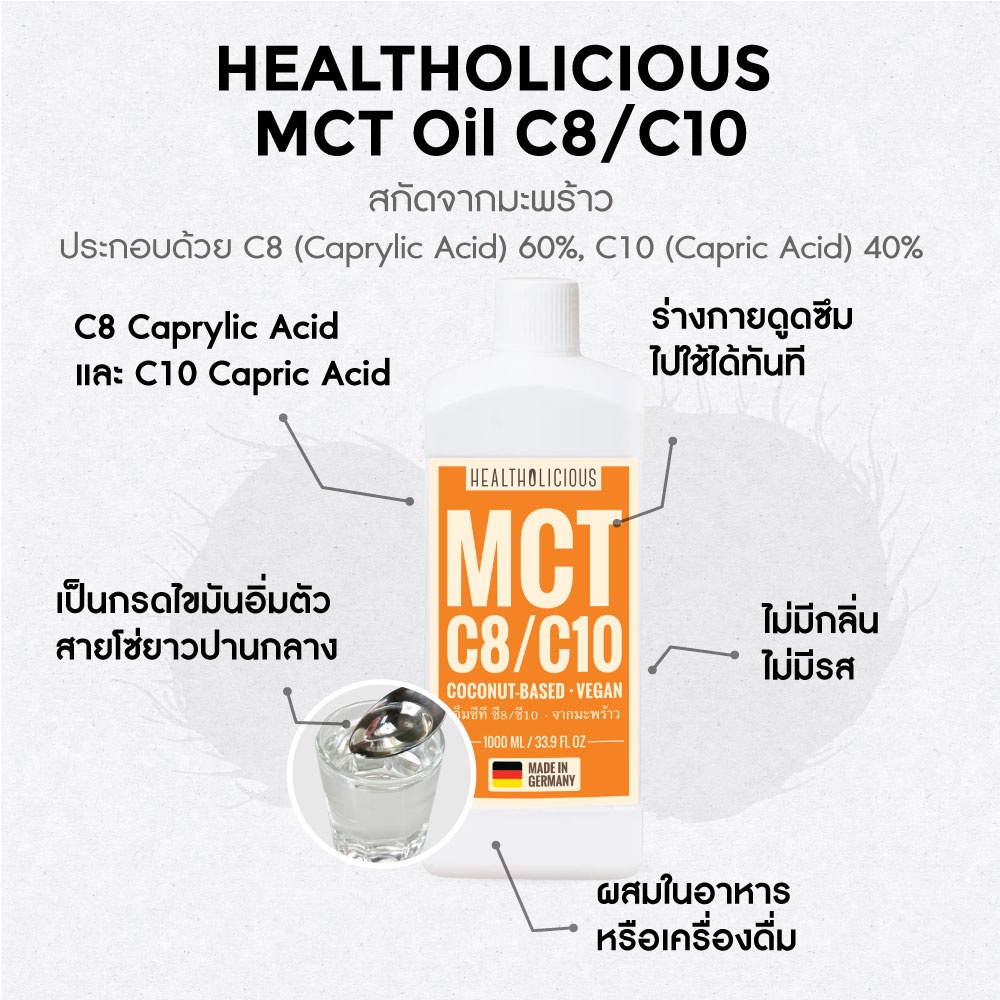 MCT OIL (C8/C10) เอ็มซีที ออยล์ / น้ำมันมะพร้าว GERMAN IMPORT / COCONUT / IF / KETO ...