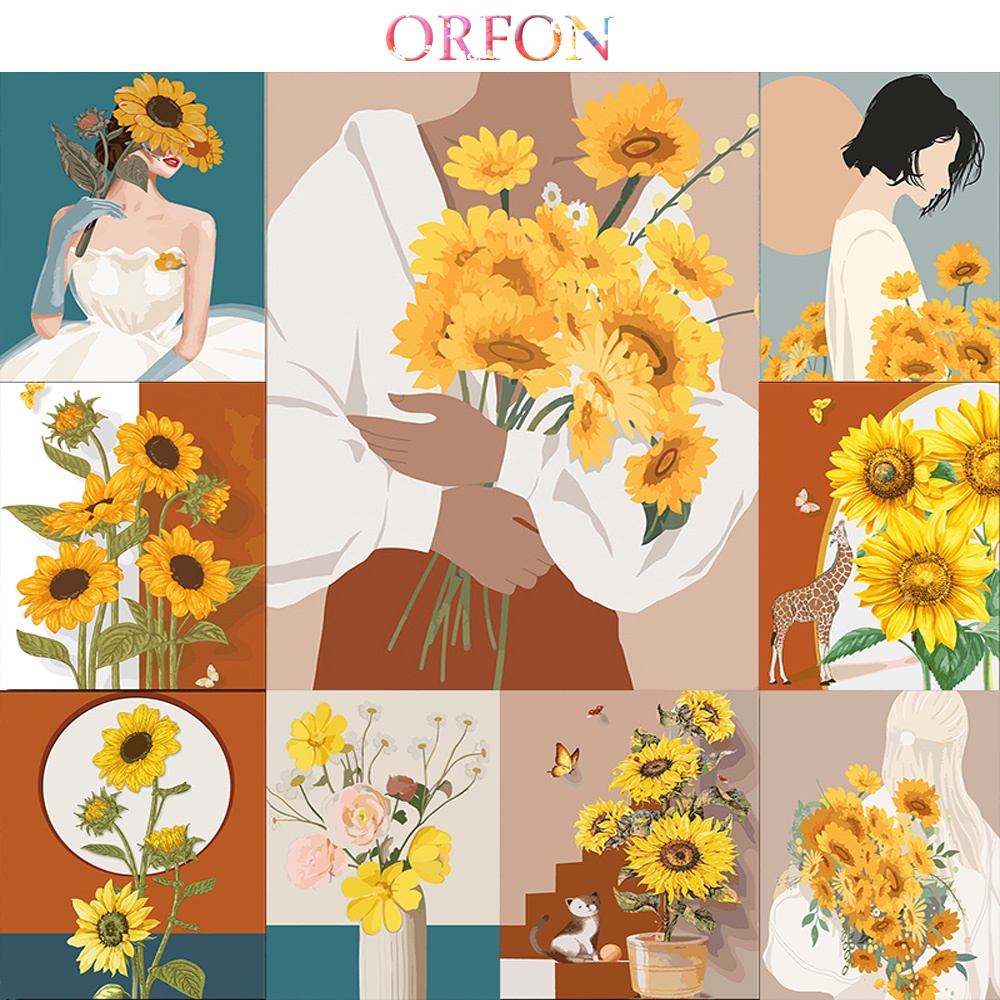 【ORFON】ภาพวาดสีน้ํามันบนผ้าใบ รูปดอกทานตะวัน เด็กผู้หญิง ขนาด 40x50 ซม. สําหรับตกแต่งบ้าน DIY ...