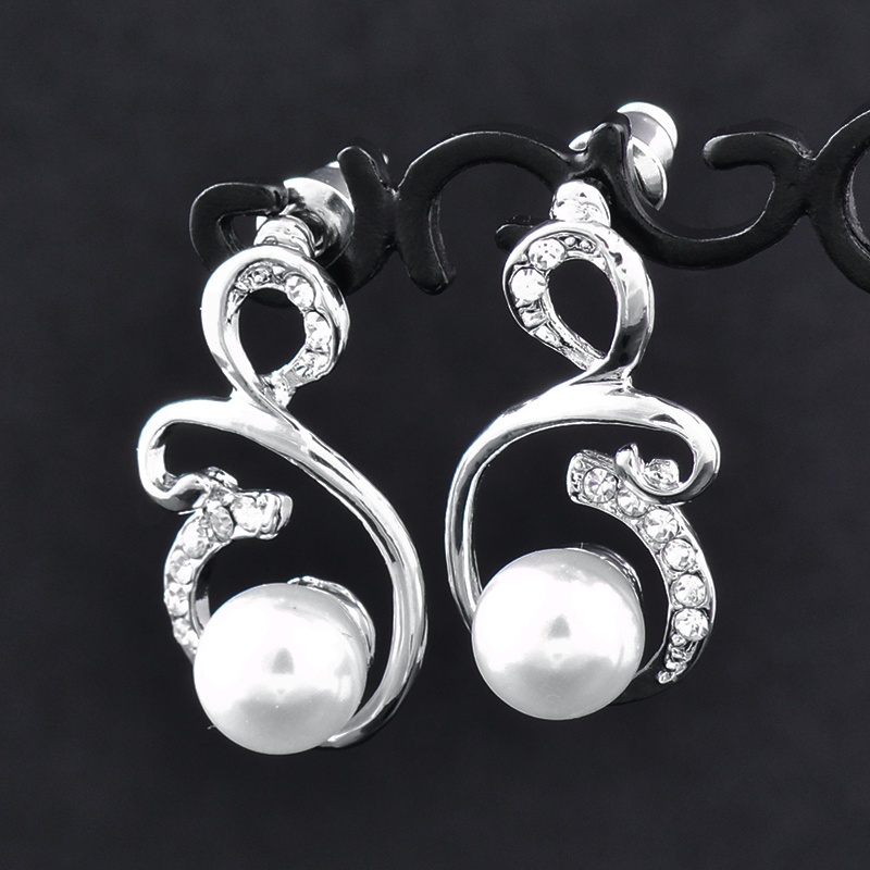 Sinleery ต่างหู ประดับมุก เพทาย สไตล์โบราณ หรูหรา สีเงิน และสีขาว เครื่องประดับแฟชั่นสตรี ES195 ...