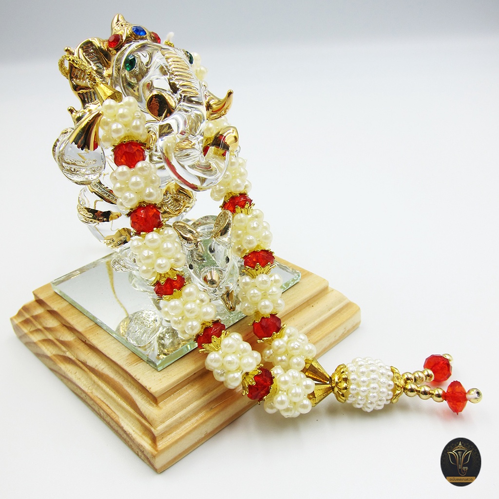 Ananta Ganesh พวงมาลัย handmade ล้ำค่า มุก ลูกปัดทอง ขนาด 5" พระพิฆเนศ ...