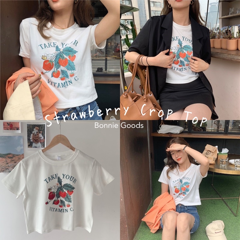 Bonnie Goods|Strawberry Crop Topเสื้อครอปลายสตอรเบอร์รี่ | Shopee Thailand