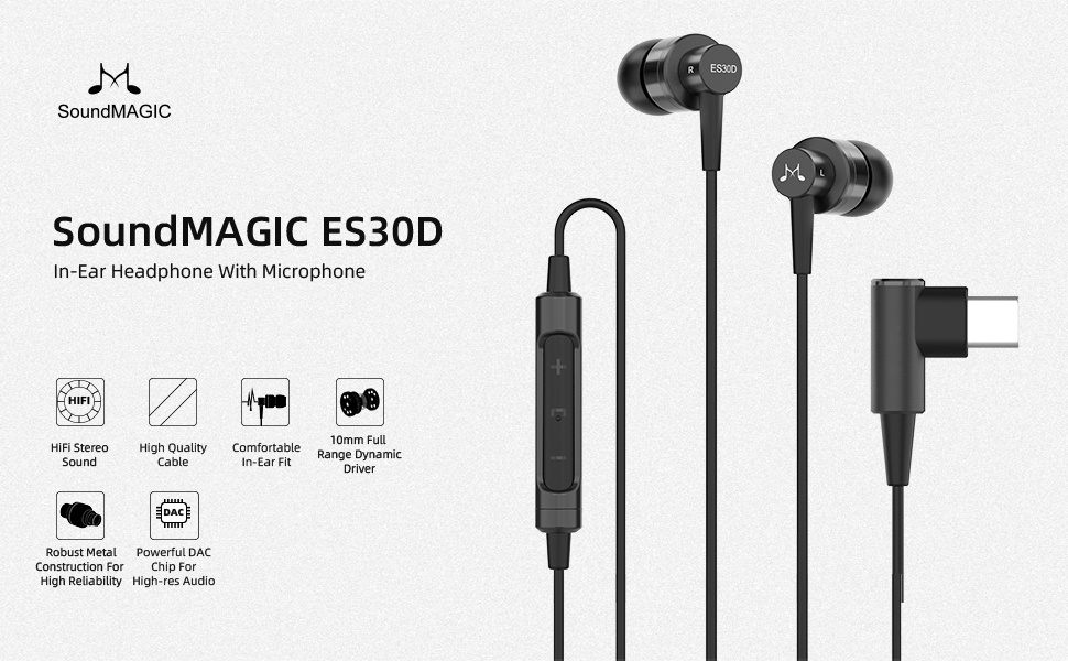 Soundmagic ES30D หูฟังสเตอริโอดิจิทัล USB C Type C พร้อมไมโครโฟน HiFi ...