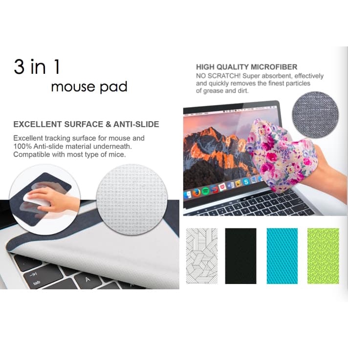 Hark Mouse Pad 3 in 1 แผ่นรอง Mouse เป็นผ้าเช็ดจอ แผ่นกันฝุ่น make in ...