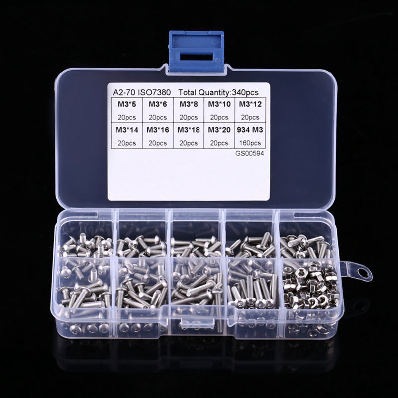 340pcs M3 Hex Socket Screw Nut Stainless Steel M3 Screws Nuts ...
