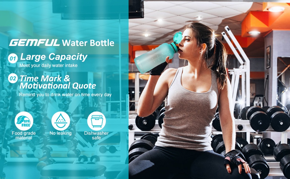 Gemful ขวดน้ําขนาดใหญ่ 2 ลิตร พร้อมฟาง ไม่รั่วซึม ปลอด BPA เหยือกดื่ม ...